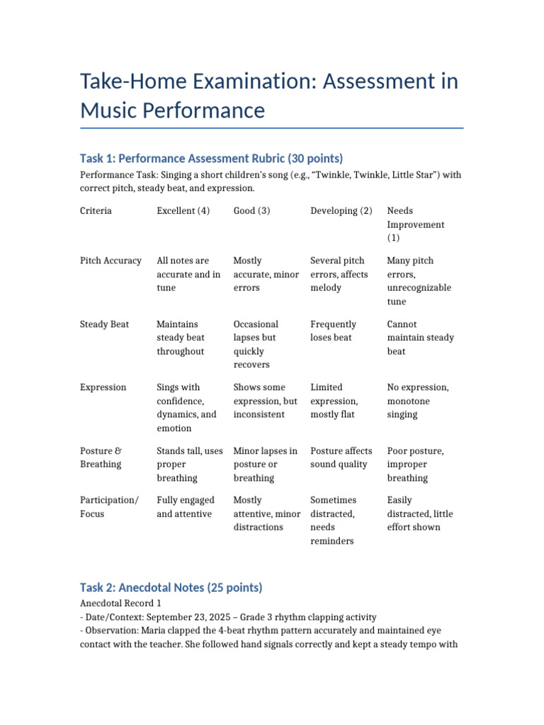 Music Performance Assessment Guide | PDF | Rhythm | Psychology