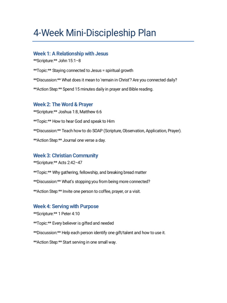 4 Week Discipleship Plan | PDF