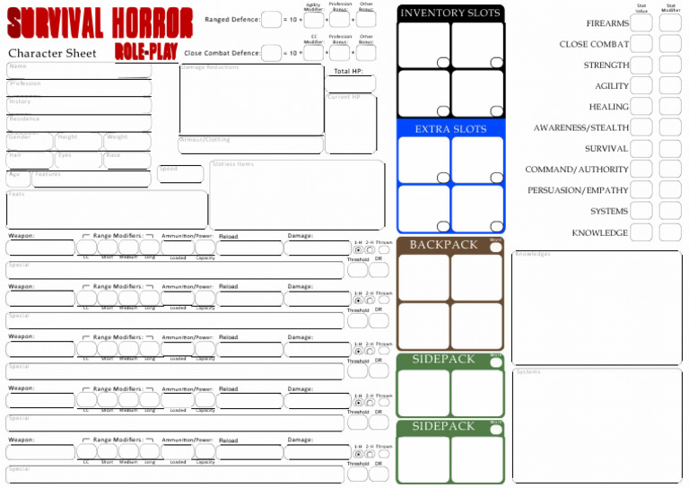 Character Sheet for RPG Stats and Skills | PDF | Projectile Weapons ...