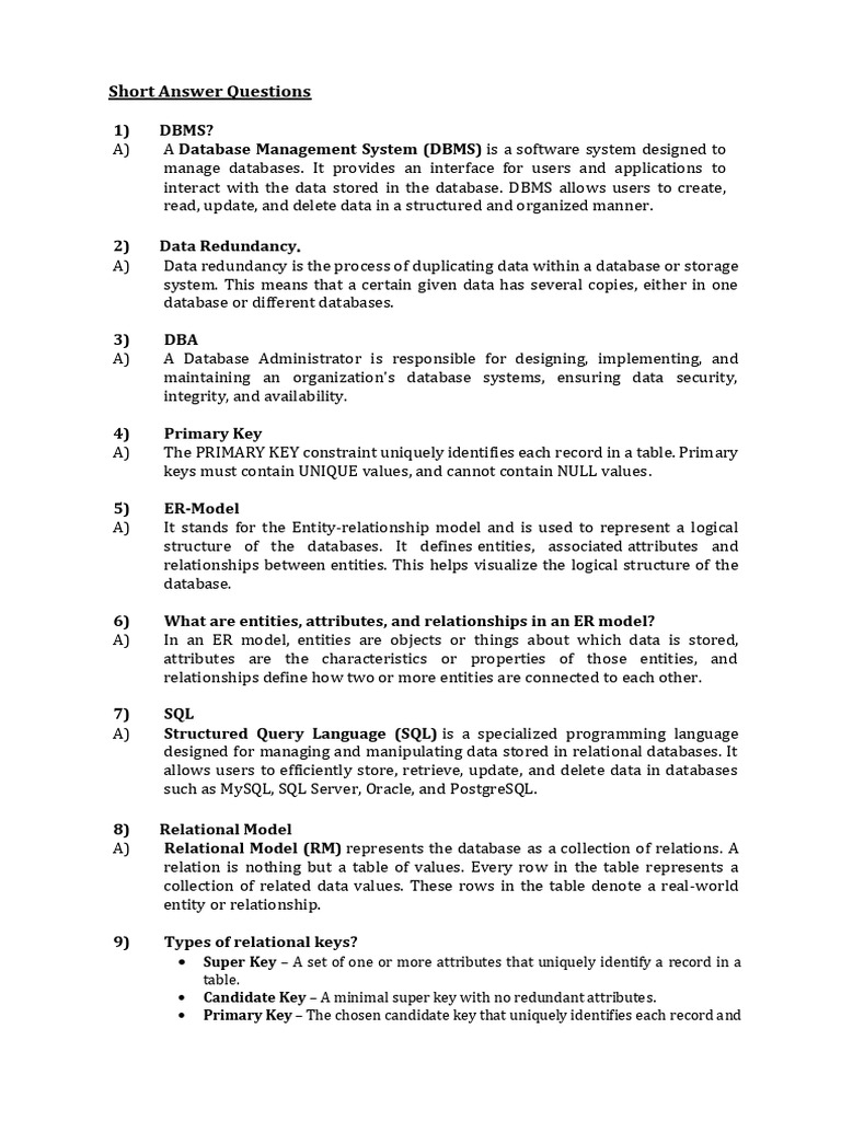 RDBMS Viva Question and Answers-1 | PDF | Databases | Relational Database