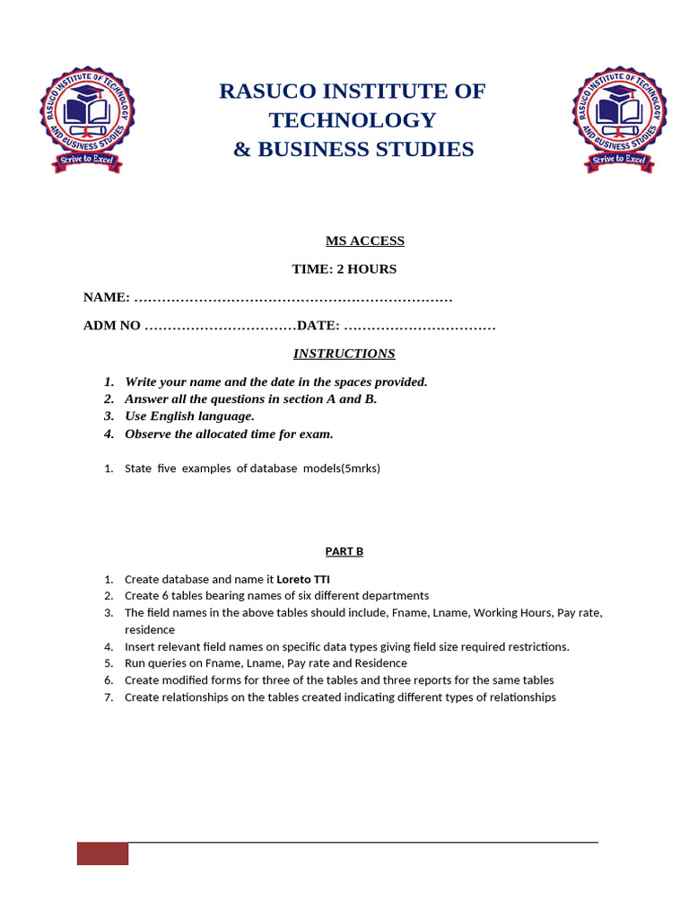 Ms Access Exam | PDF