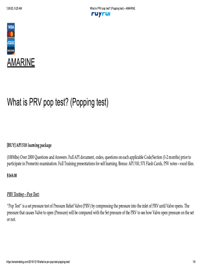 What Is PRV Pop Test - (Popping Test) - AMARINE | PDF