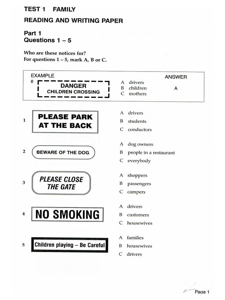 KET Practice Tests 1 - Test 1 | PDF