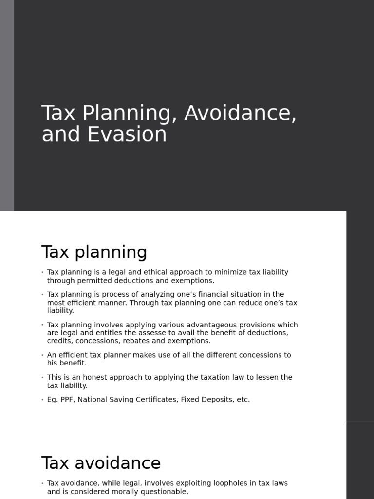 Tax Planning vs Avoidance and Evasion | PDF | Taxes | Tax Avoidance