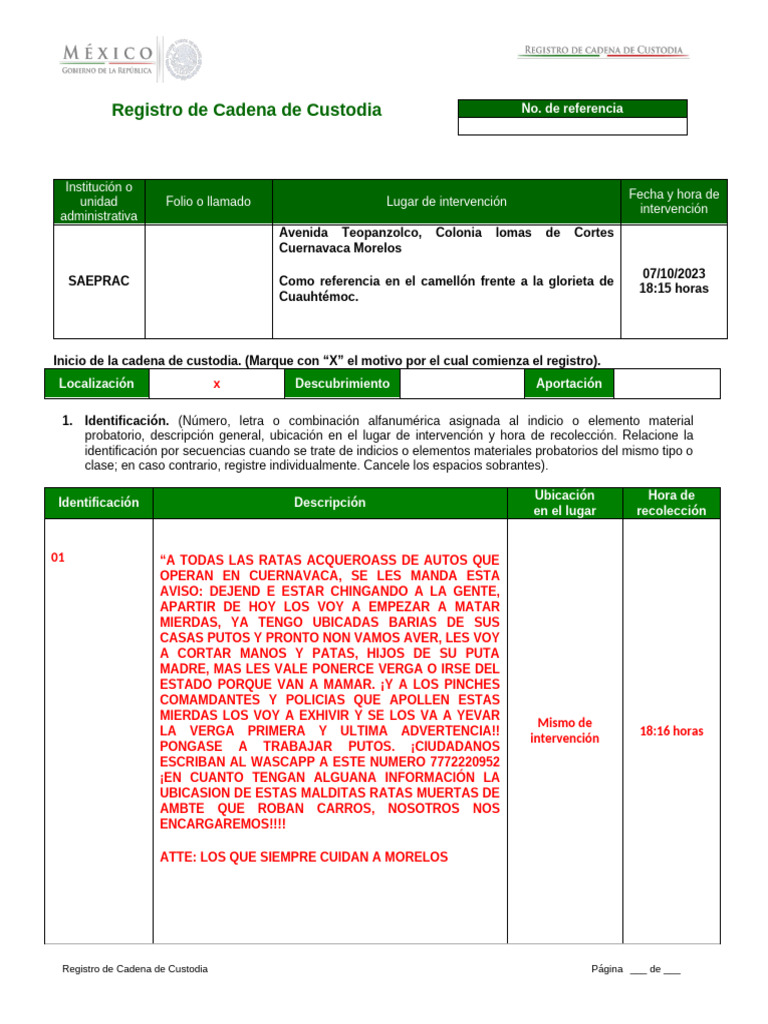 Cadena De Custodia Formato Pdf