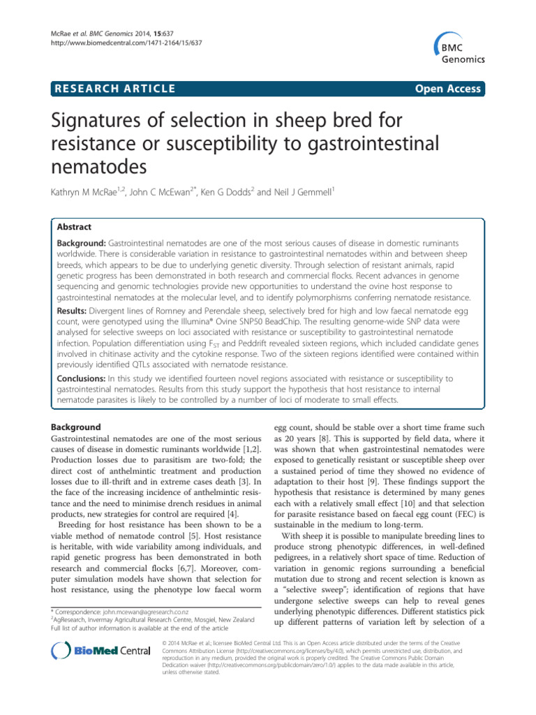 Signatures of Selection in Sheep Bred For | PDF | T Helper Cell | Single Nucleotide Polymorphism