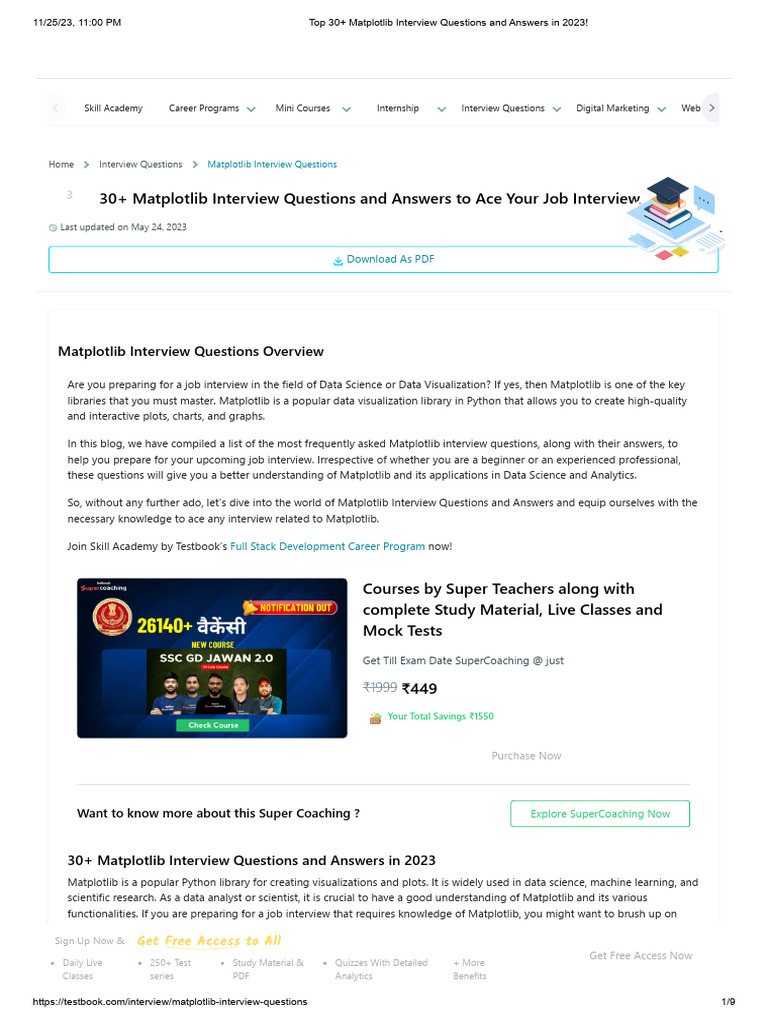 Top 30+ Matplotlib Interview Questions and Answers in 2023! | PDF