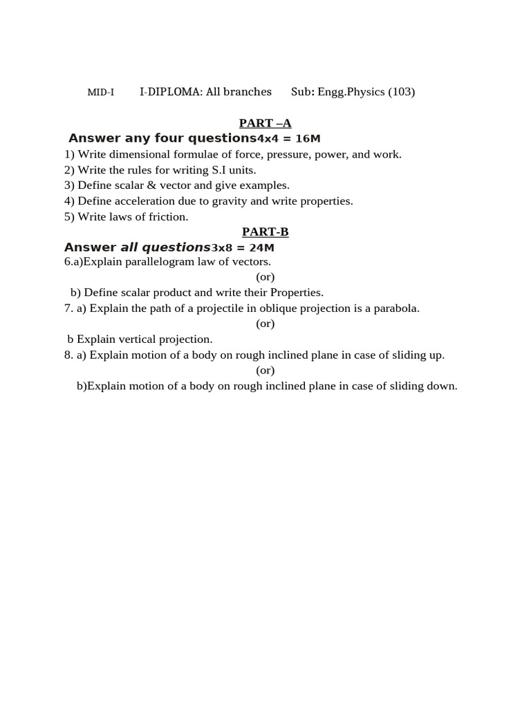 Engineering Physics Diploma Mid - 1 QP 2022 | PDF