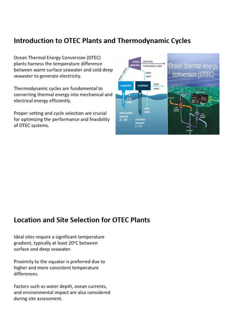 Setting of OTEC Plants, Thermodynamic Cycles | PDF | Applied And ...