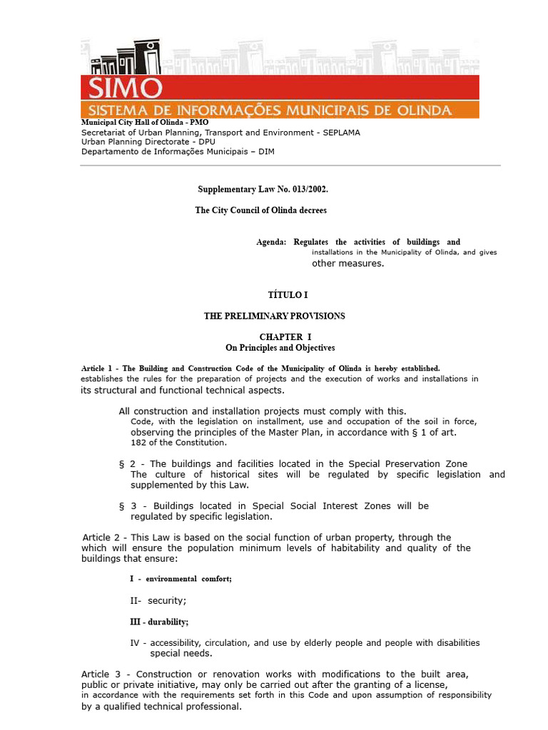 Complementary Law 013/2002 - Olinda | PDF | Traffic | Accessibility