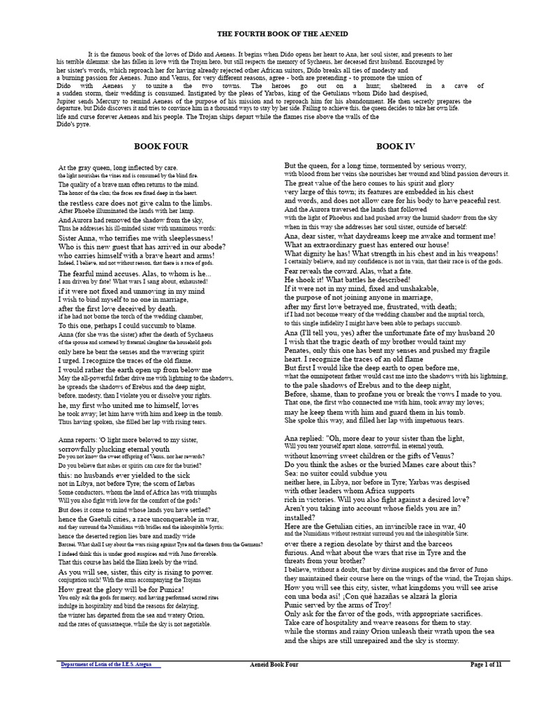 Book IV of The Aeneid | PDF | Aeneid