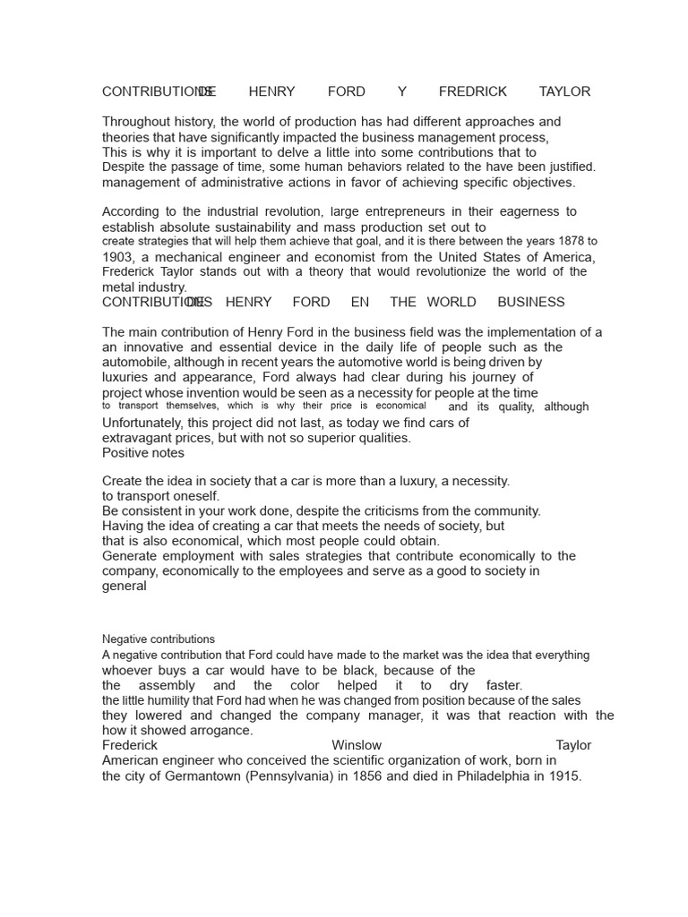 Ford and Taylor's Impact on Management | PDF | Production And ...