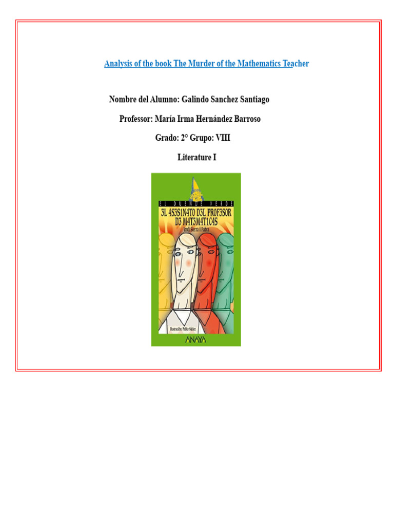 Analysis of The Book The Murder of The Mathematics Teacher | PDF ...