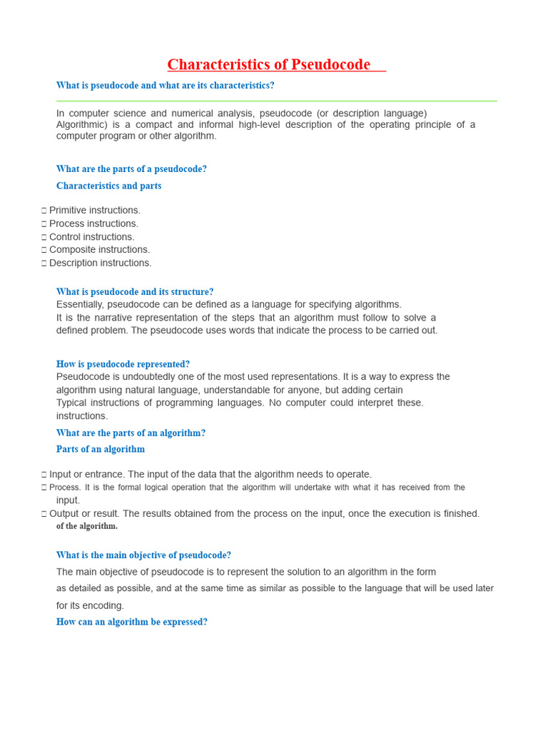 Characteristics of Pseudocode | PDF | Algorithms | Computer Programming