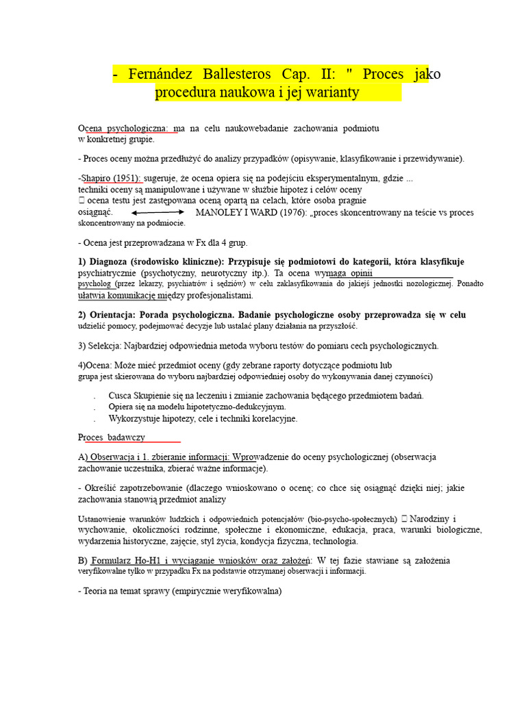 Fernández Ballesteros Rozdz. II "Proces jako procedura naukowa i jej warianty" | PDF