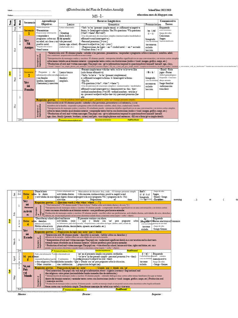 Distribución Del Plan de Estudios 1ms 2022-2023 | PDF | Escuelas | Lingüística