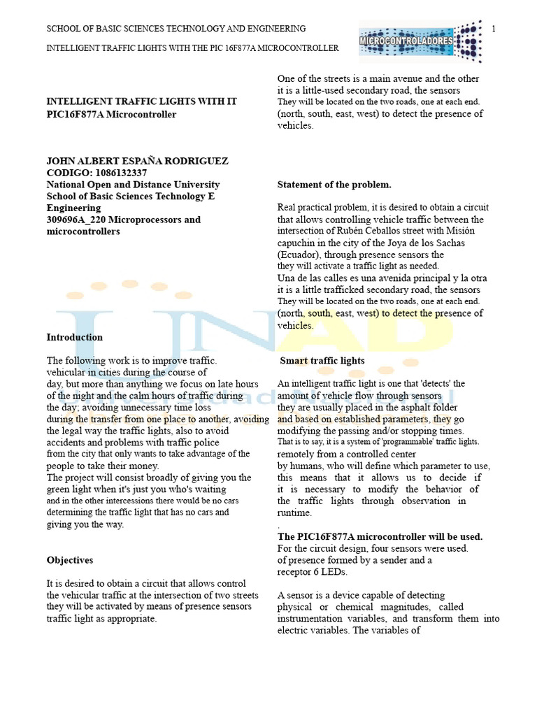 Final Project Intelligent Traffic Lights With The PIC 16F877A ...