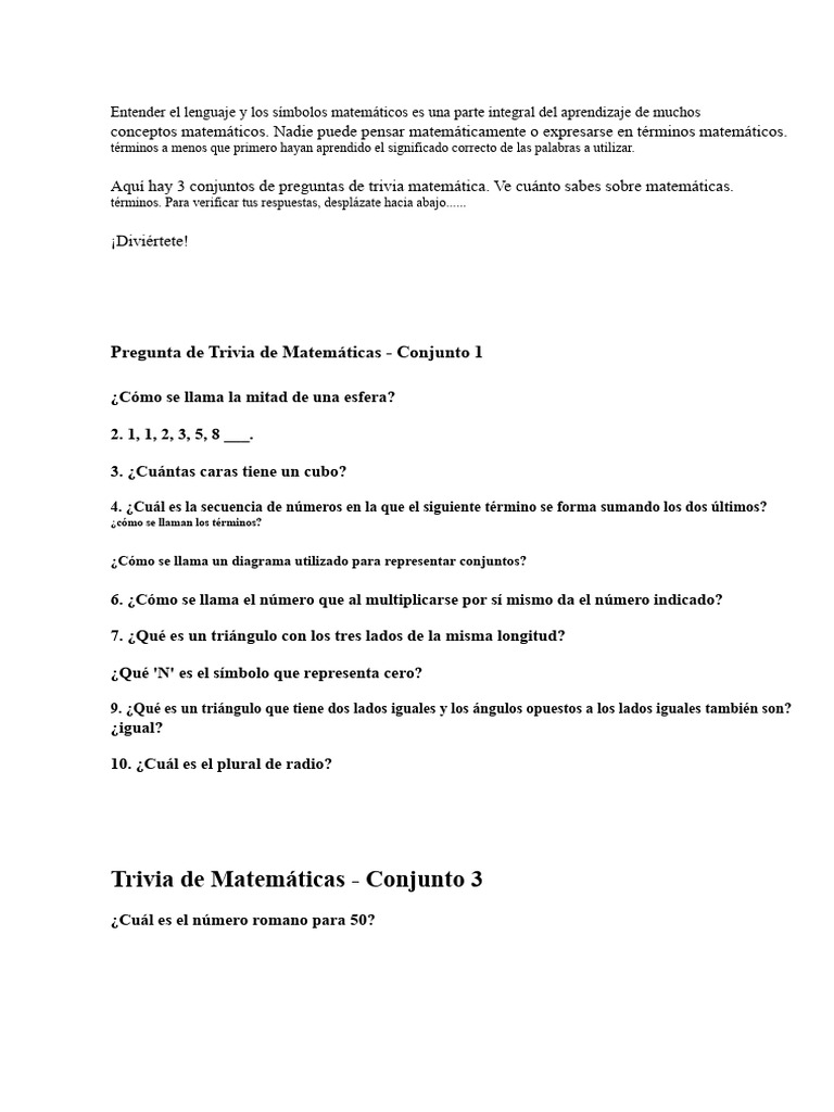 Trivia de Matemáticas | PDF | Triángulo | Esfera