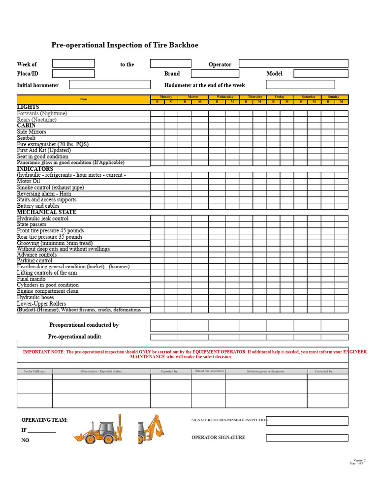 Pre-Operational Inspection of Rubber-Tired Backhoe | PDF | Vehicles ...