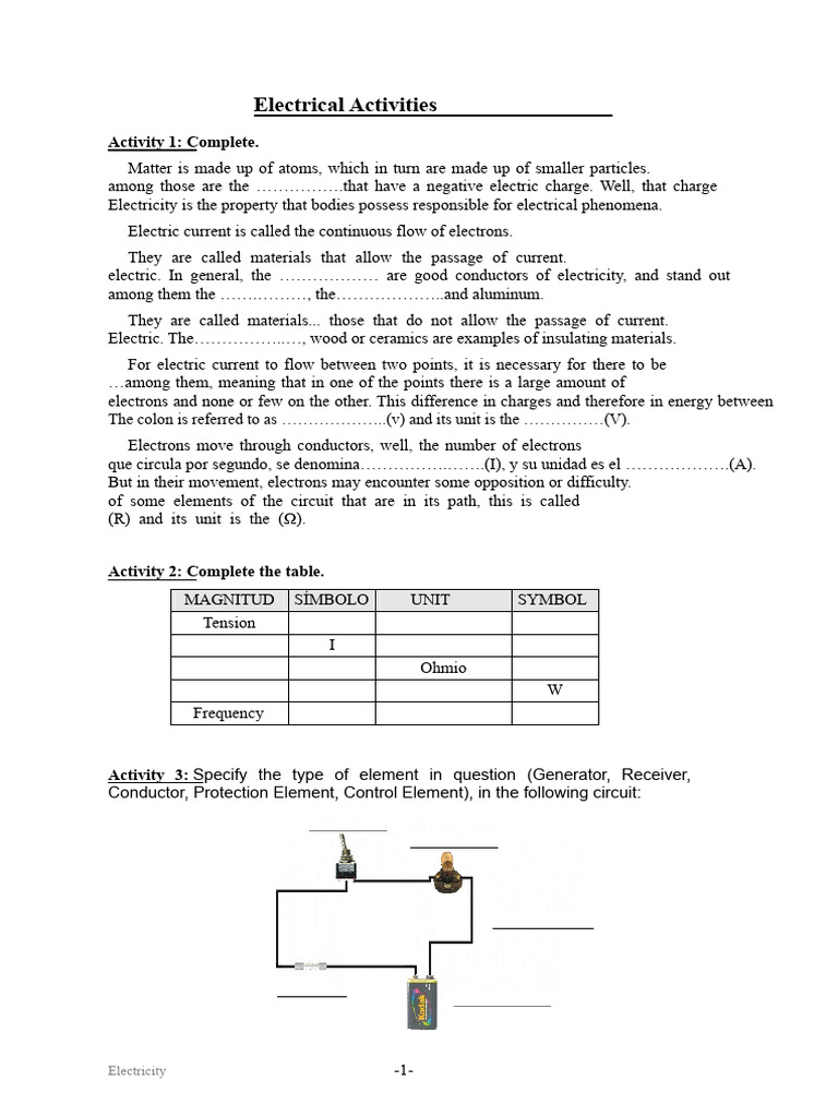 Electricity Exercises | PDF | Electric Current | Electricity