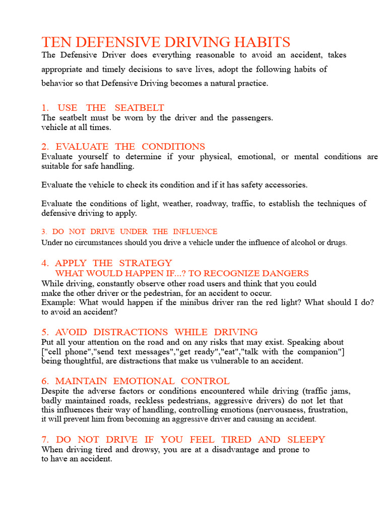 Essential Defensive Driving Habits | PDF | Traffic Collision | Driving