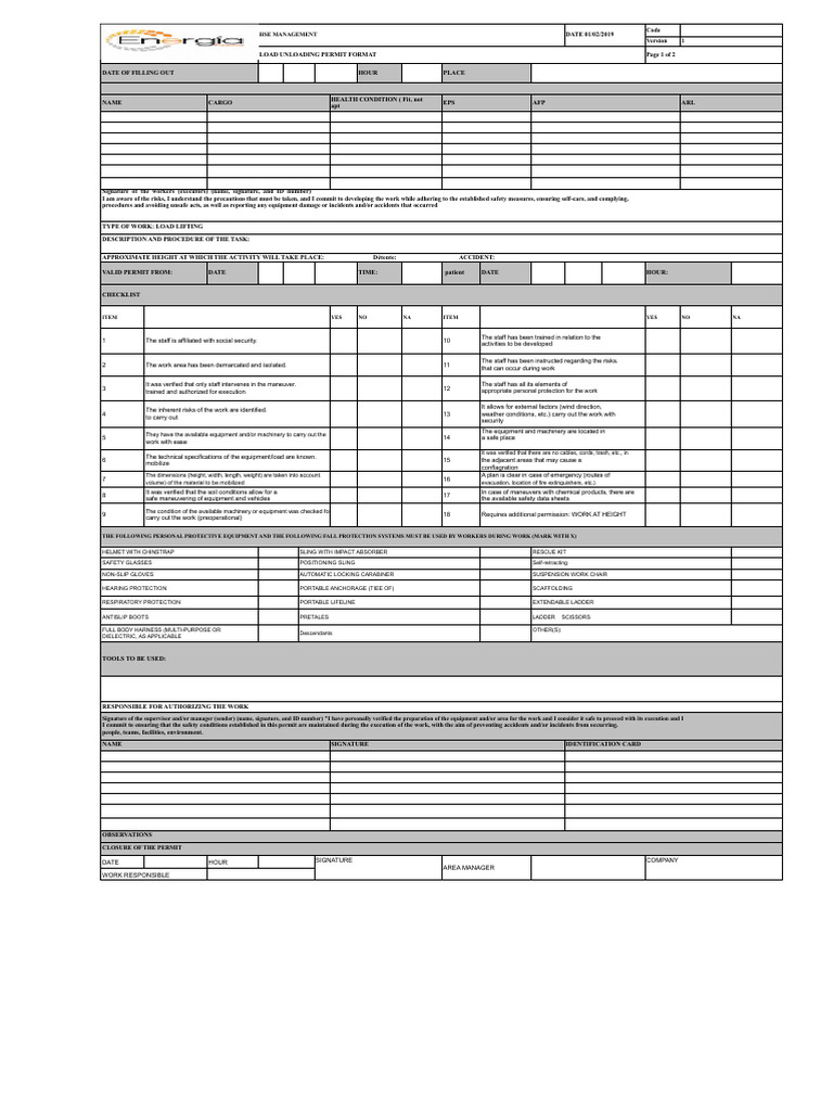 Load Lifting Permit Format | PDF | Occupational Safety And Health | Safety