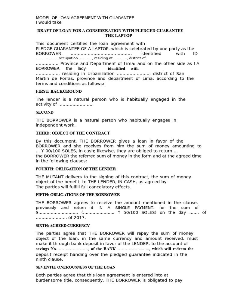 Loan Contract Model with Pledge Guarantee of Computer Equipment | PDF ...