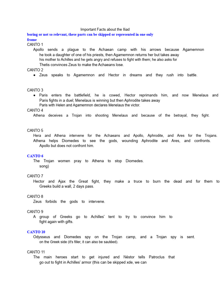 Important Facts about the Iliad | PDF | Iliad | Hector