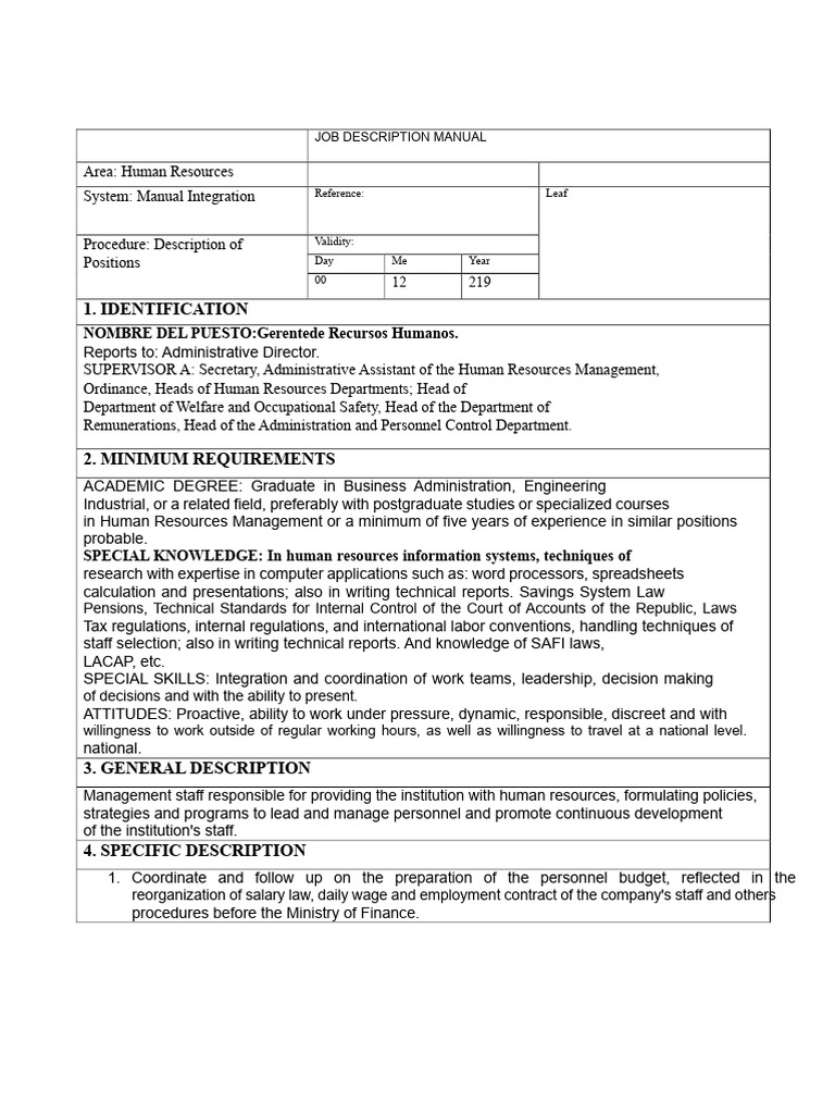 Human Resources Manager Job Description | PDF | Human Resources | Human ...