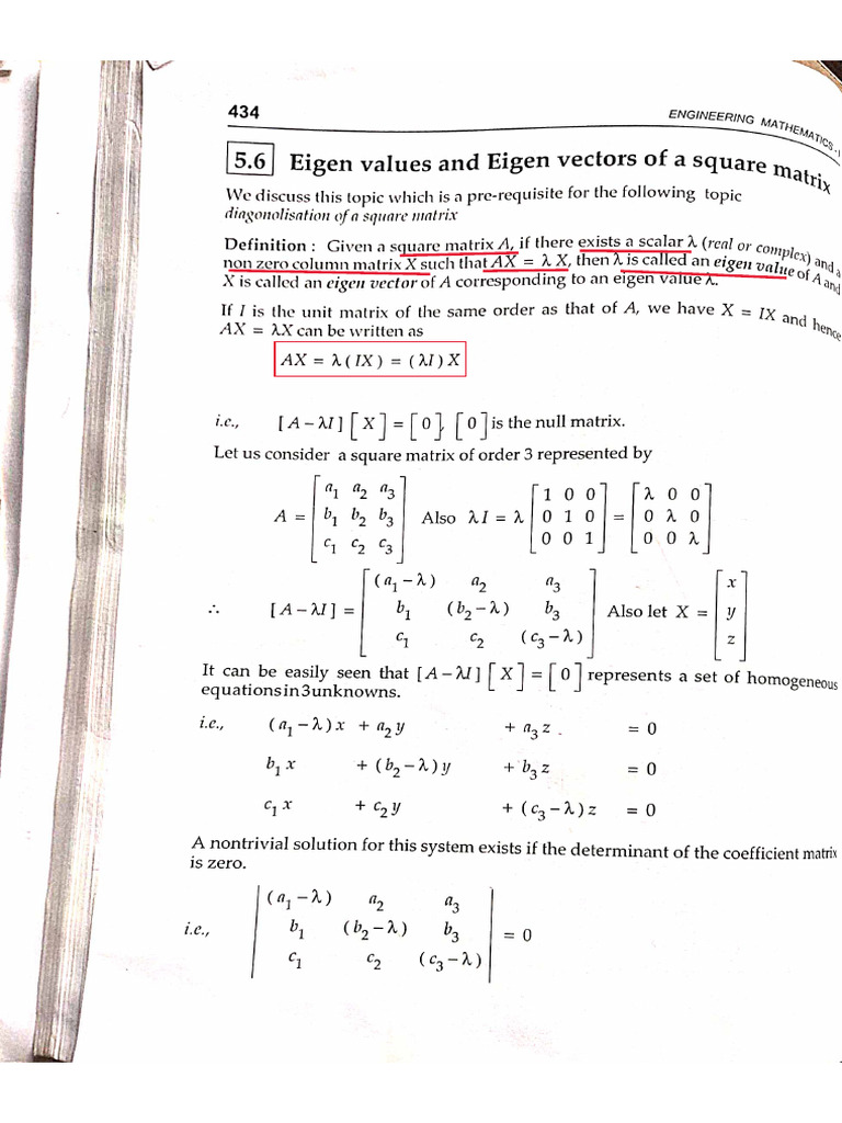 Eigen Values & Eigen Vectors of A Square Matrix Notes. | PDF