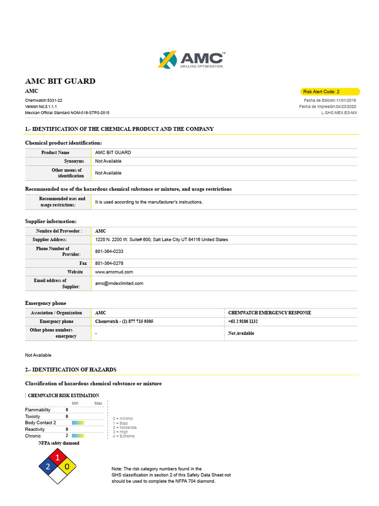 AMC BIT GUARD Safety Data Sheet | PDF | Toxicity | Volatile Organic ...