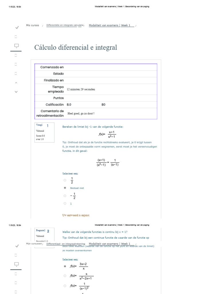 Examenmodus - Week 1 - Beoordeling Van de Poging Differentiaal - en ...