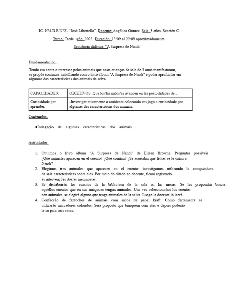 Sequência Didática - "A Surpresa de Nandi" | PDF