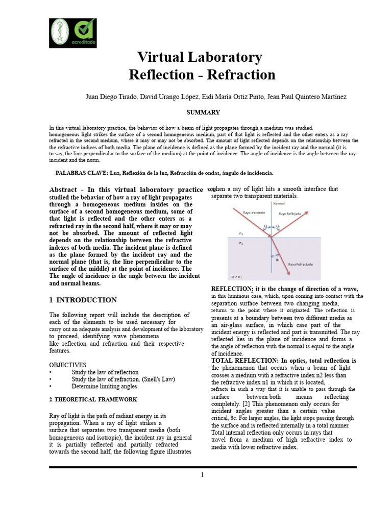 Virtual Laboratory (Refraction-Reflection) | PDF | Refraction | Reflection (Physics)