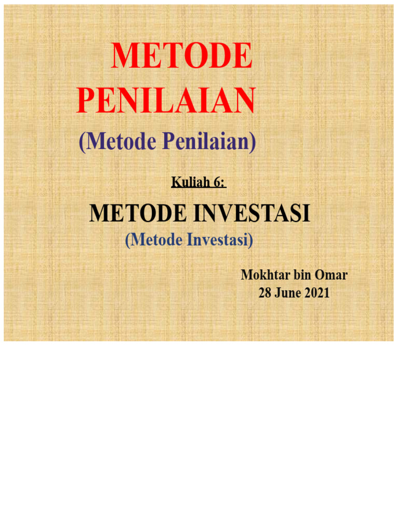 Metode Penilaian dan Investasi Properti | PDF
