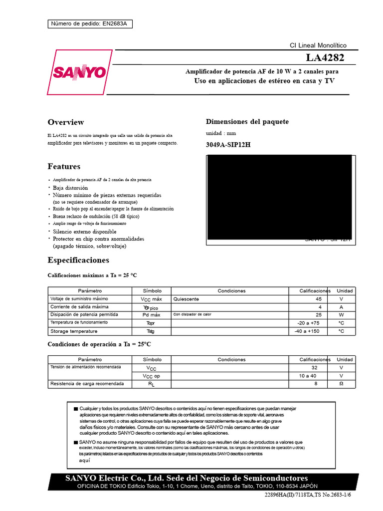 La 4282 | PDF | Amplificador | Circuito integrado