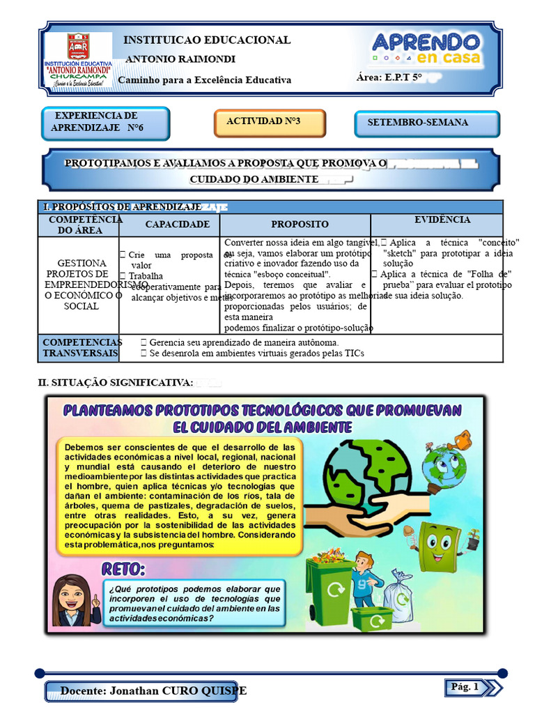 Exp N°6-Ficha 3 - Ept 5º (3 Sem Setembro) | PDF | Protótipo | Aprendizado