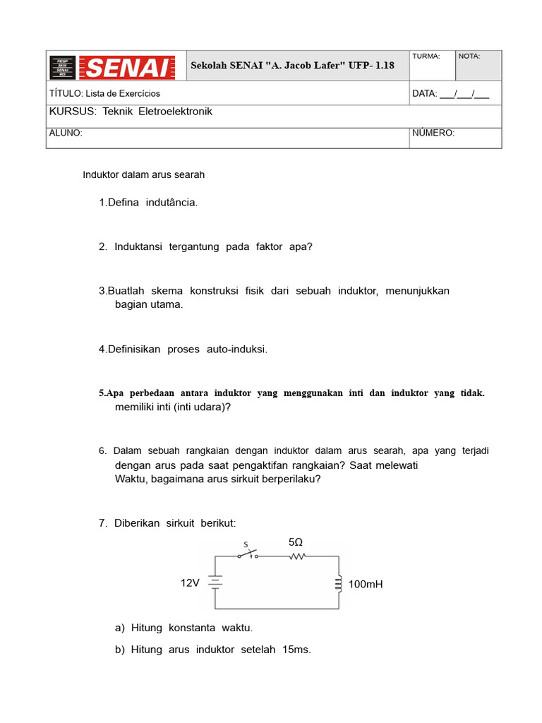Induktor dalam Arus DC dan AC: Latihan Teknik | PDF