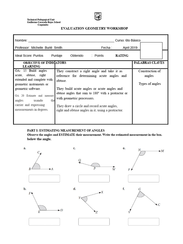 Geometry Workshop Evaluation for 6th Grade | PDF
