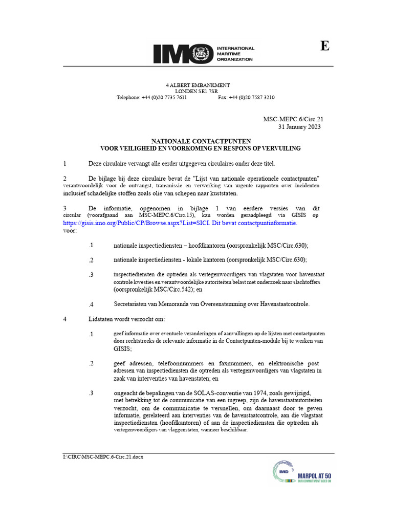 MSC-MEPC.6-Circ.21 (Zonder Bijlage) | PDF