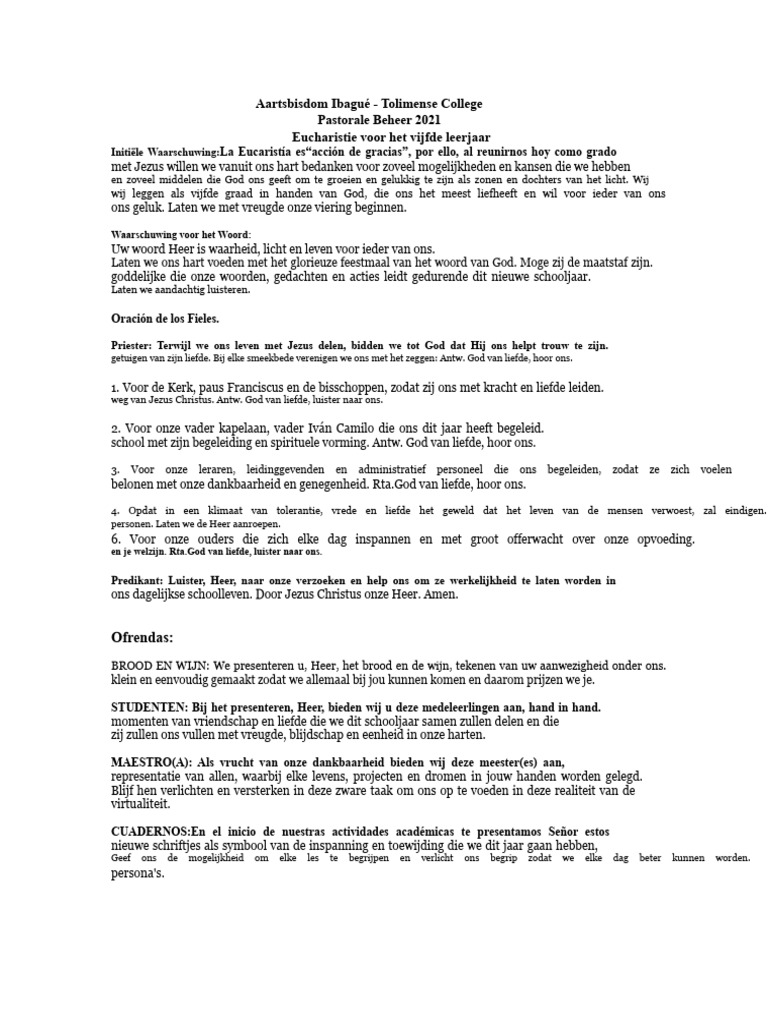 Aankondigingen voor de mis met groep vijf | PDF