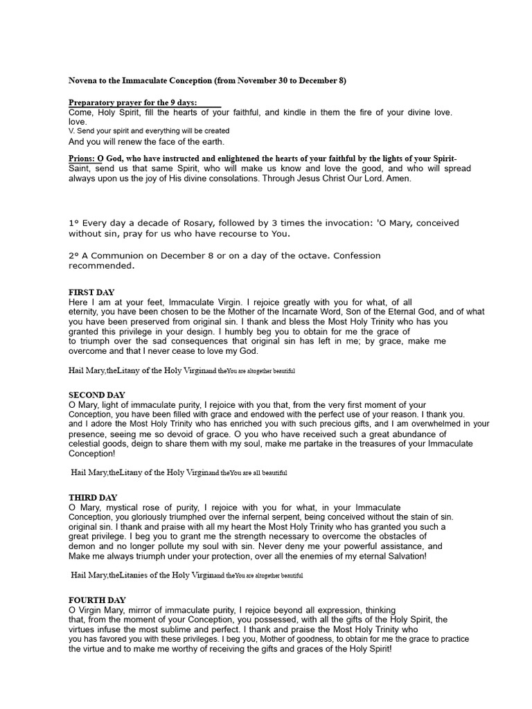 Novena of The Immaculate Conception | PDF | Mary, Mother Of Jesus | Mercy