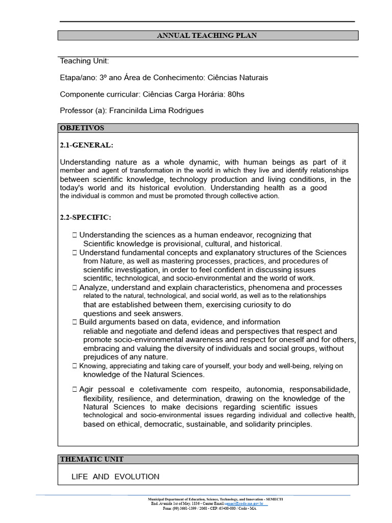 ANNUAL SCIENCE PLAN 3rd GRADE | PDF | Science | Knowledge