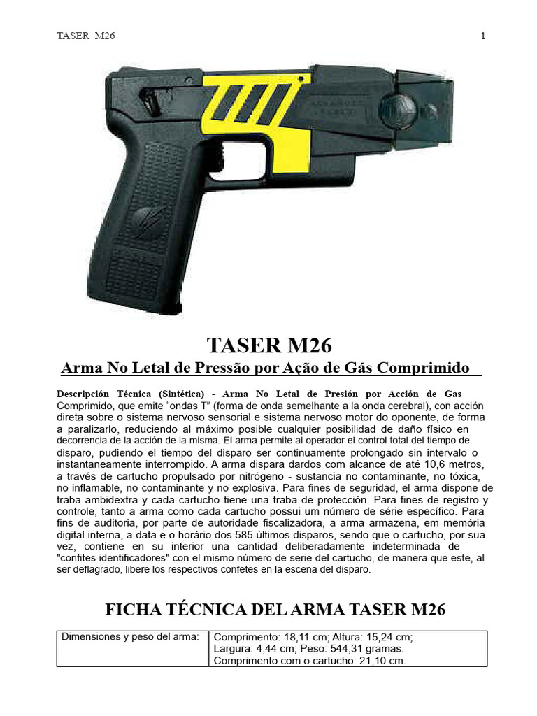 Taser m26 Ficha Técnica | PDF | Cartucho (armas de fuego)