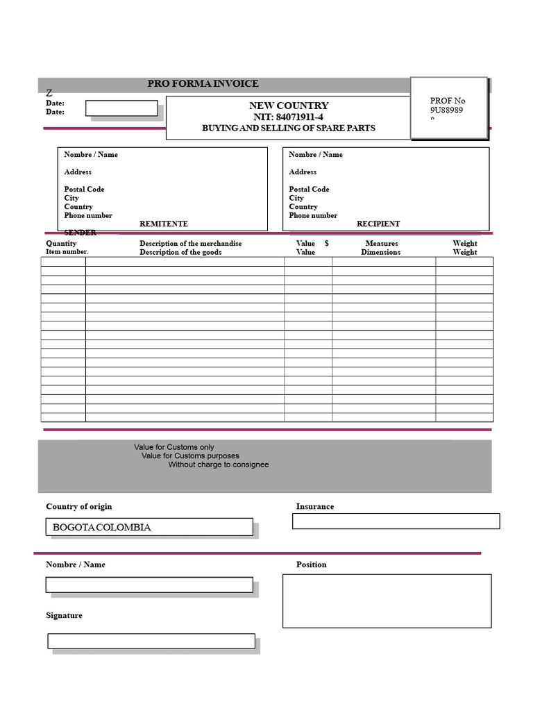 Pro Forma Invoice for Spare Parts | PDF