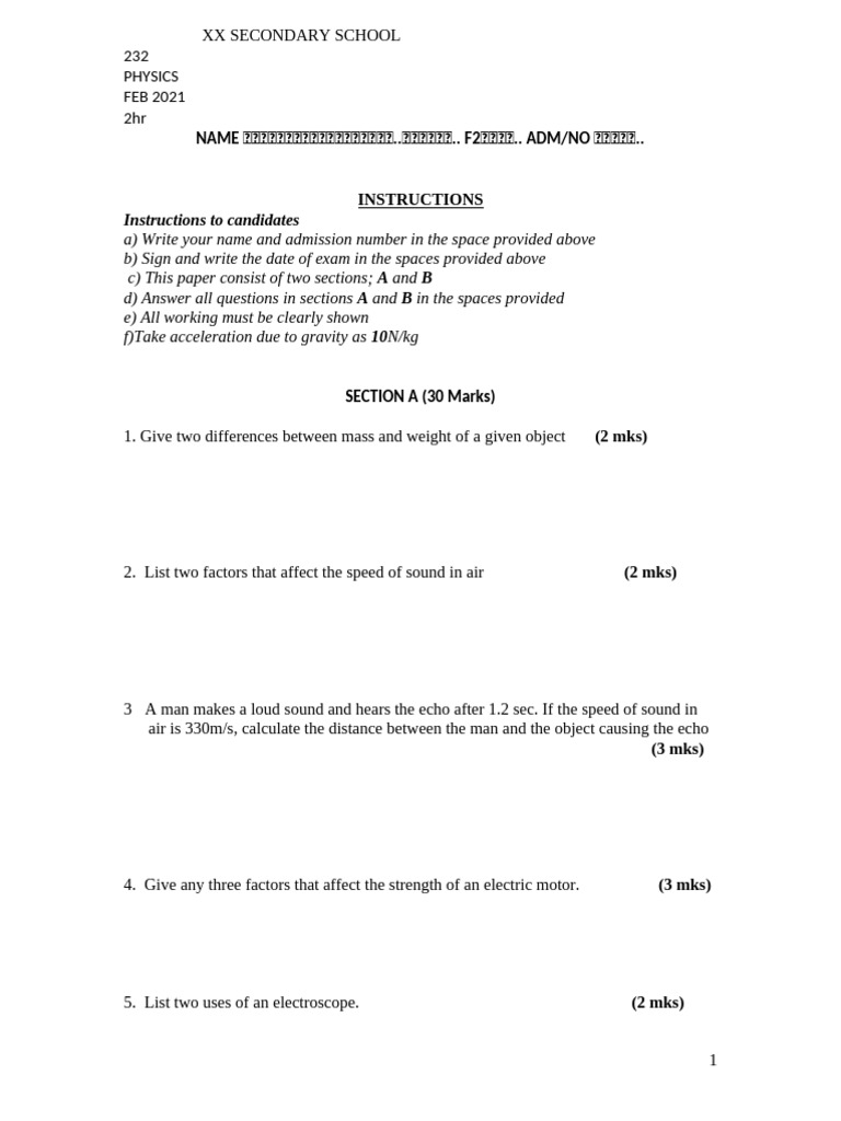 Physics Form 2 Term 2 Qs | PDF | Density | Pressure