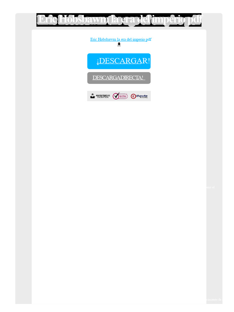 Eric Hobsbawm La Era Del Imperio PDF | PDF