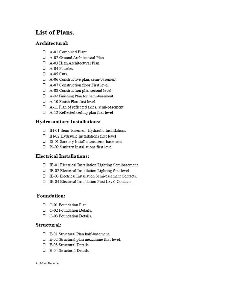 List of Plan Nomenclature | PDF
