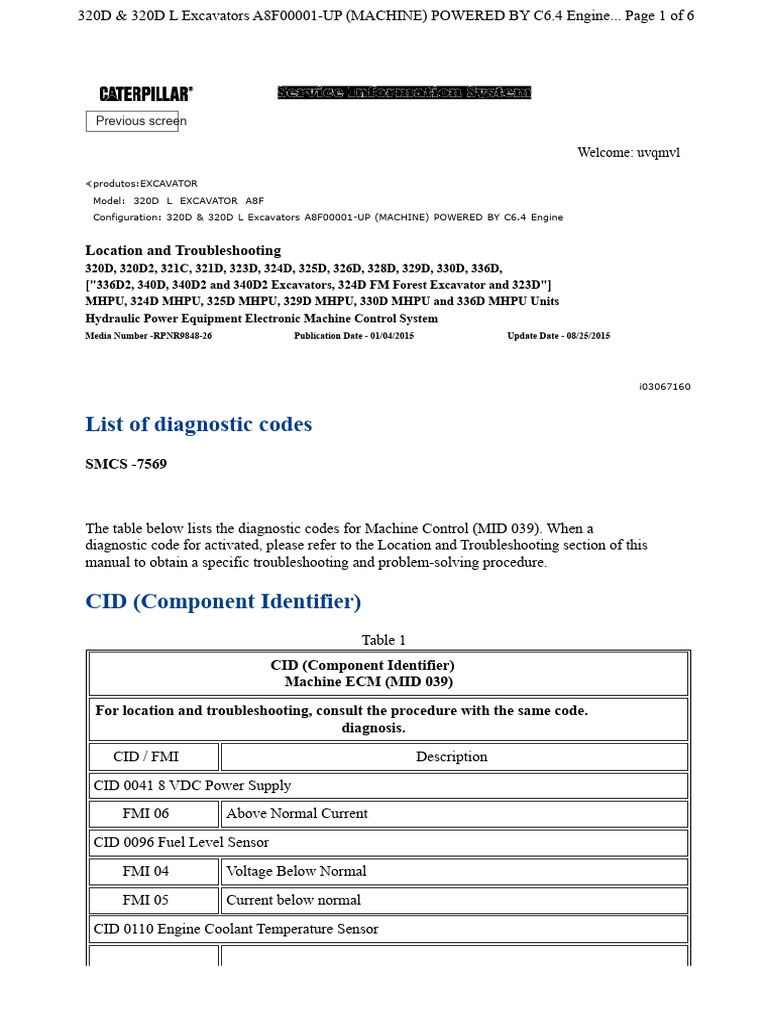 Caterpillar 320D A8F Failure Codes | PDF | Electric Current | Troubleshooting