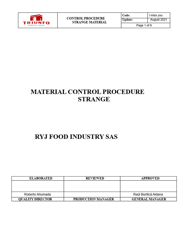 Strange Material Program The Triumph | PDF | Food Safety | Safety